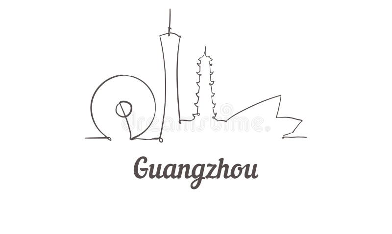 Line of Hand-drawn Guangzhou Buildings Elements Sketch Vector ...