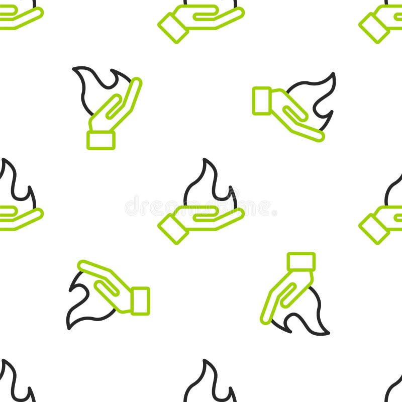 Line Hand Holding a Fire Icon Isolated Seamless Pattern on White ...