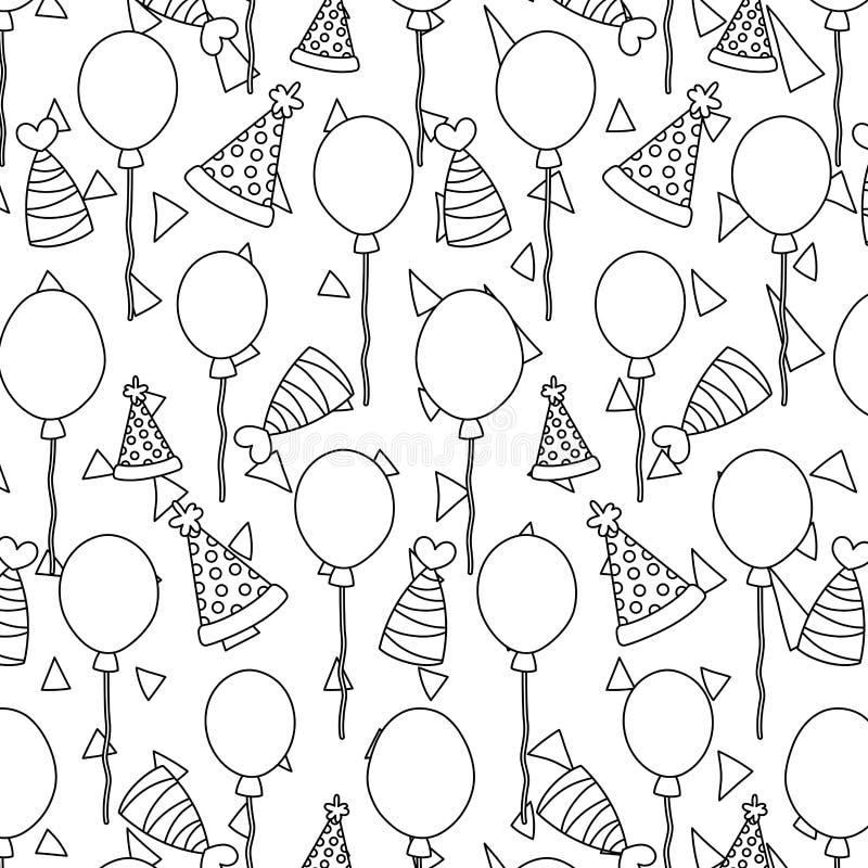 Line Birthday Party Present Gift and Balloons Stock Vector ...