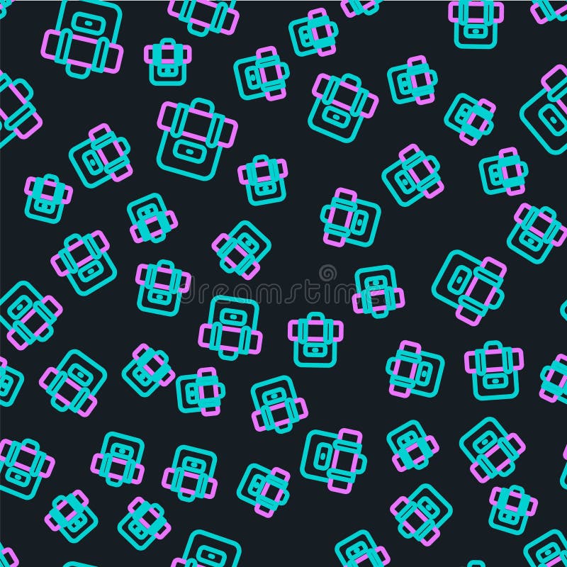 Line Hiking Backpack Icon Isolated Seamless Pattern on Black Background ...