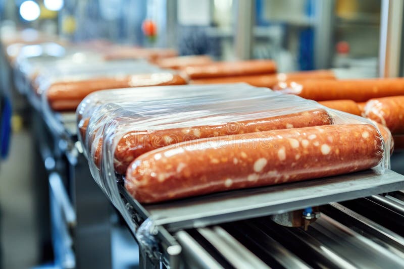 A Line of Hot Dogs Moving Along a Conveyor Belt, Ready for Serving ...