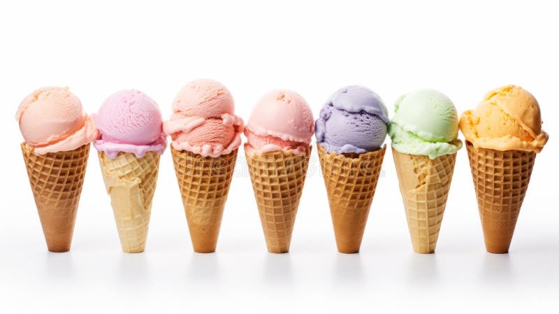 Line of Ice Cream Cones Over a White Background Stock Illustration ...