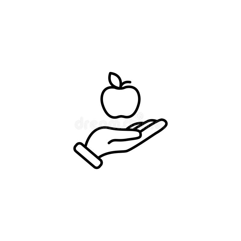 Line icon. Apple in hand stock illustration. Illustration of finger ...