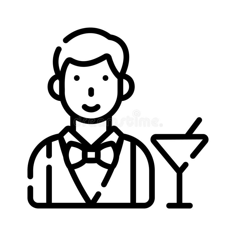 A Line Icon of Bartender with Cocktail Glass Stock Illustration - Illustration of icon, creature ...