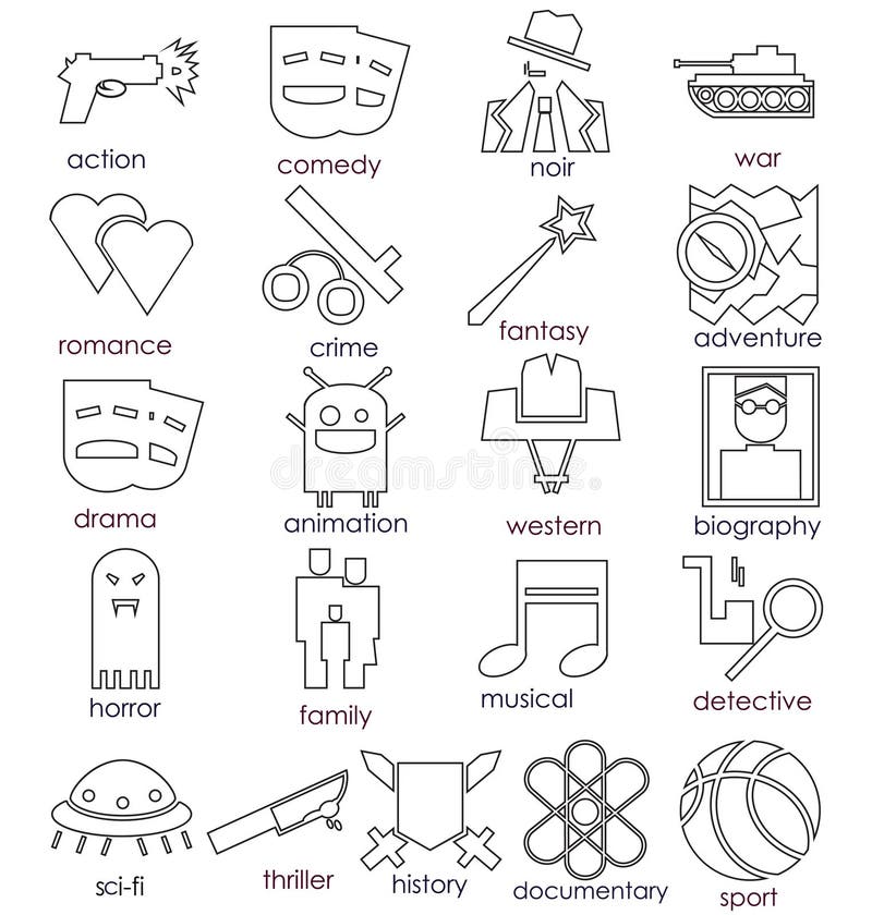Film genre icon set stock vector. Illustration of documentary - 78662945
