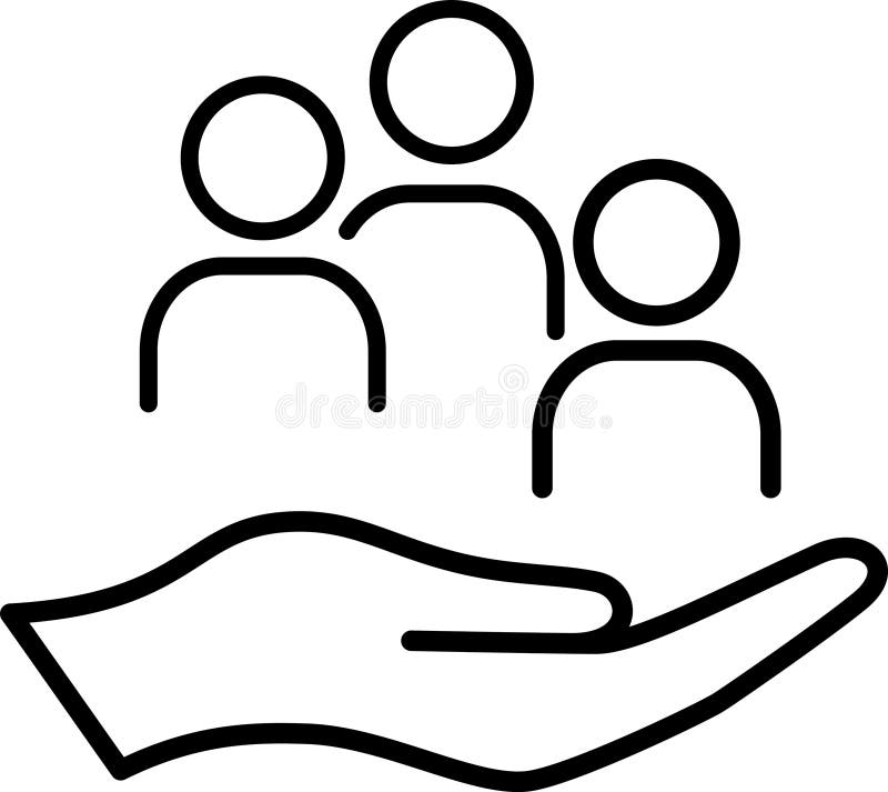 Line Icon of Group of People on Palm As an Employee Protection Concept ...