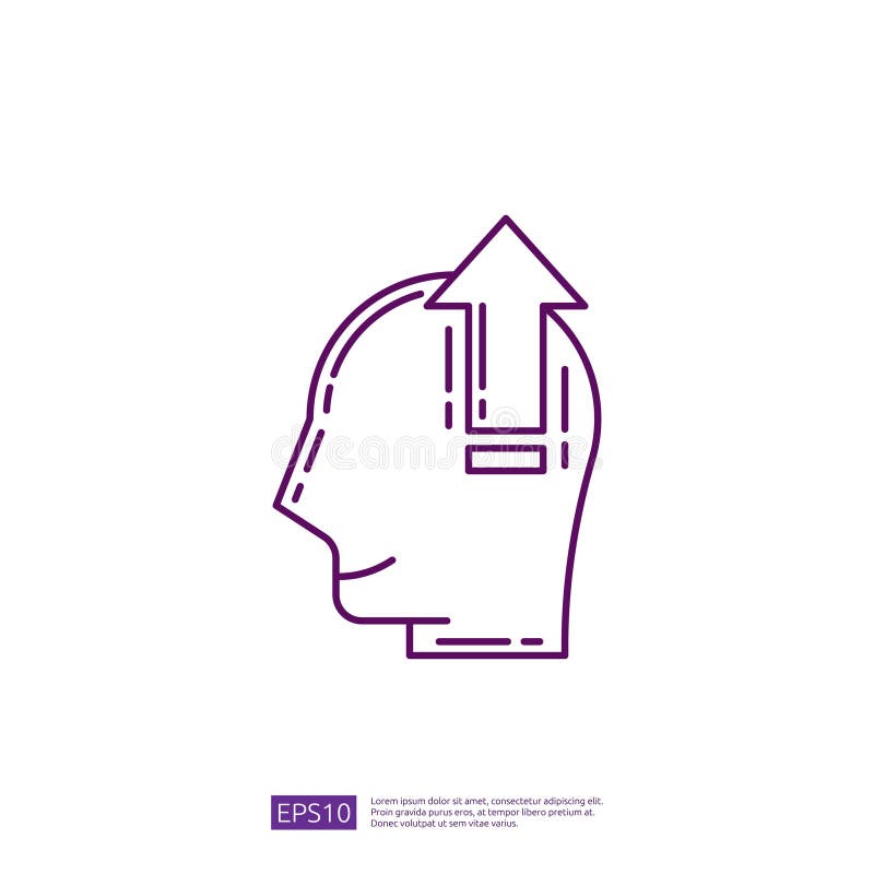 Line Icon of Human Head with Upward Arrow, Growth, Motivation, and ...