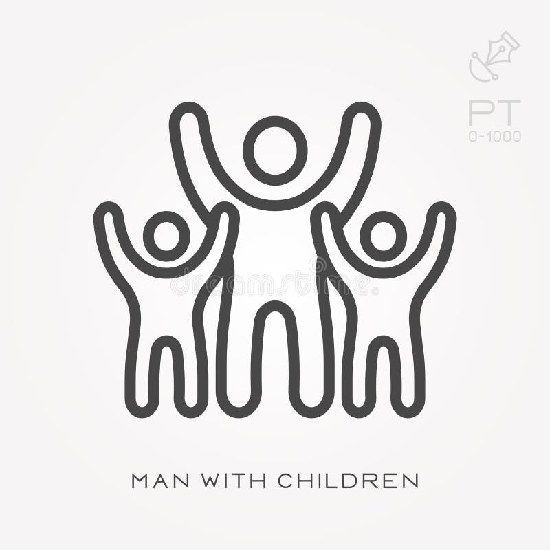 Line Icon Man with Children Stock Vector - Illustration of lifestyle ...