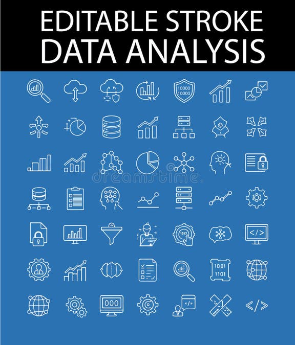 Data Analysis Line Icon Set. Data, Database, Optimization, Processing and Retrieval of Digital ...