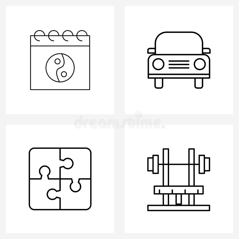 Line Icon Set of 4 Modern Symbols of Calendar; Game; Date; Road ...