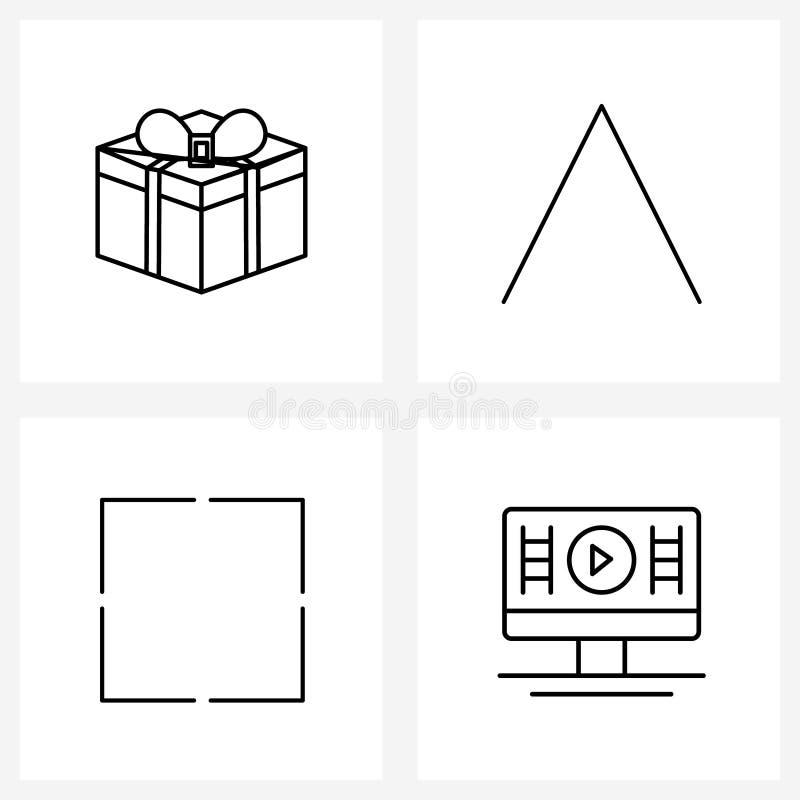 Line Icon Set of 4 Modern Symbols of Gift Box, Layout, Surprise ...