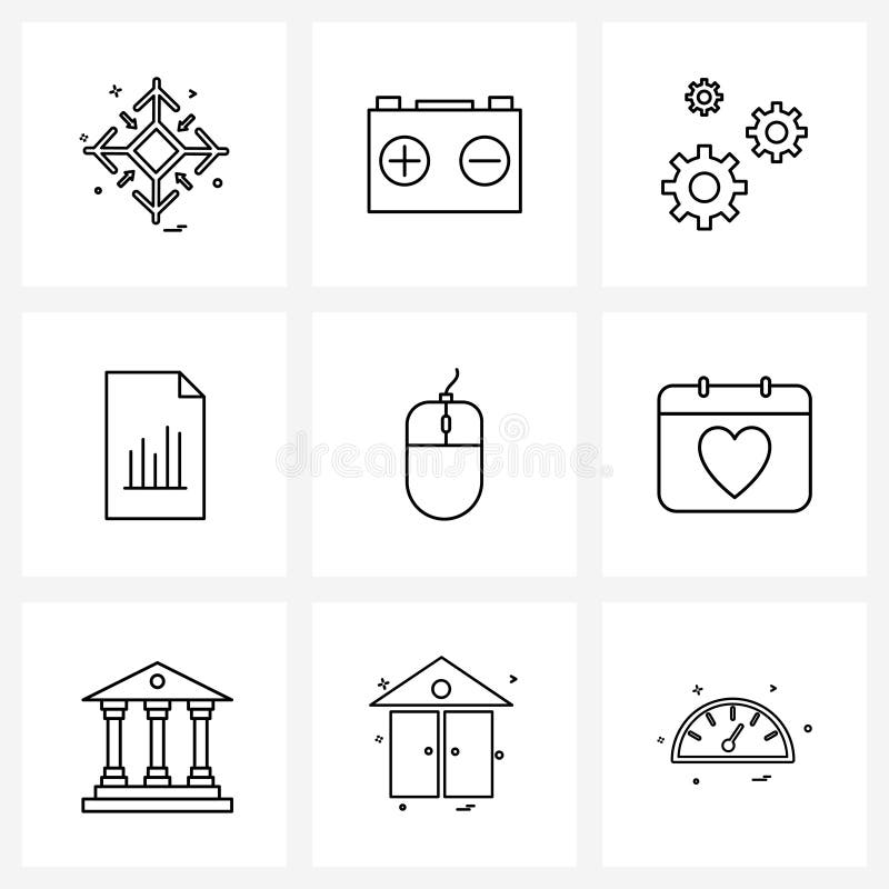 Line Icon Set of 9 Modern Symbols of Input Device, Paper, Engine ...