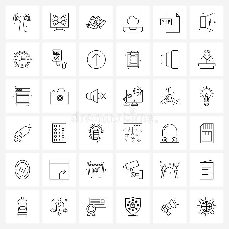 Line Icon Set of 36 Modern Symbols of Program, File, Ringing, Document ...