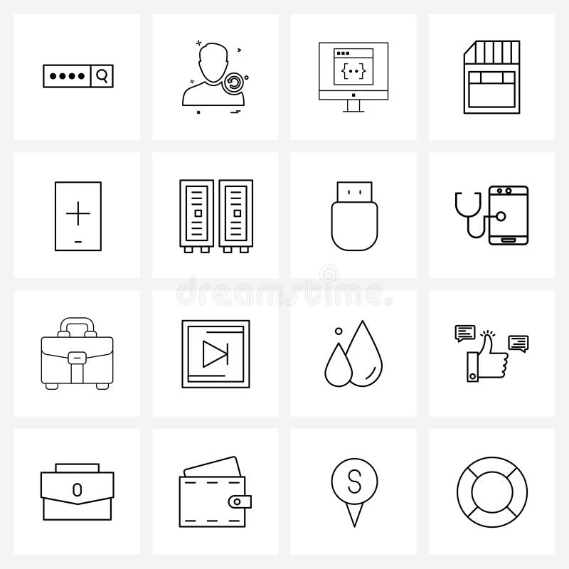 Line Icon Set of 16 Modern Symbols of Smartphone, Add, Software ...