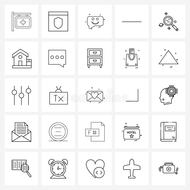Line Icon Set of 25 Modern Symbols of Space, Minus, Shield, less, Sms ...