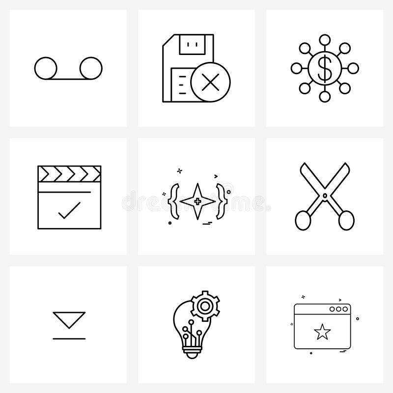 Line Icon Set of 9 Modern Symbols of Star, Code, Networking, Star ...