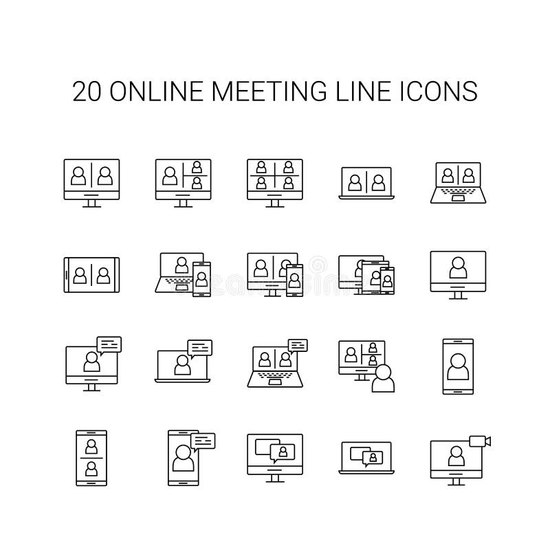 Line Icon Set. Online Meeting, Video Conference Pack Stock Illustration ...