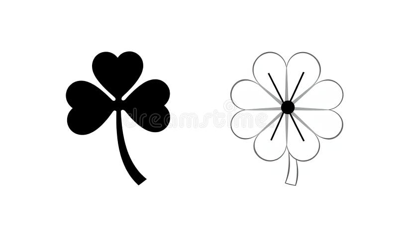 Line Icon of Three-leaf and Four-leaf Clovers, Stroke Design ...