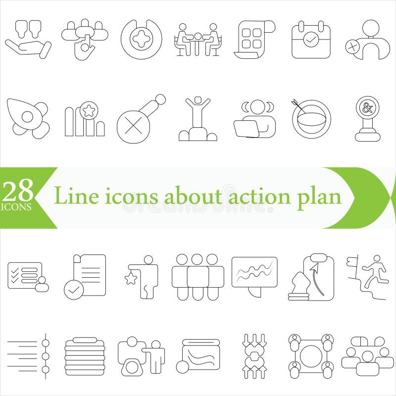 Line Icons about Action Plan. Contains Such Icons As Search Strategy ...
