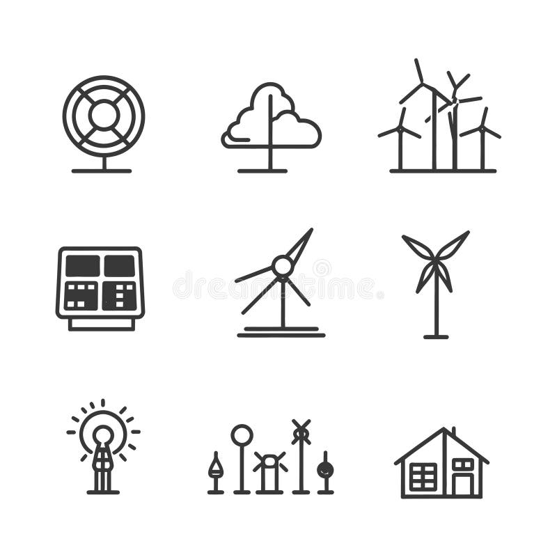 Renewable Energy Sources Icons Set: Sustainable Power Generation Stock ...
