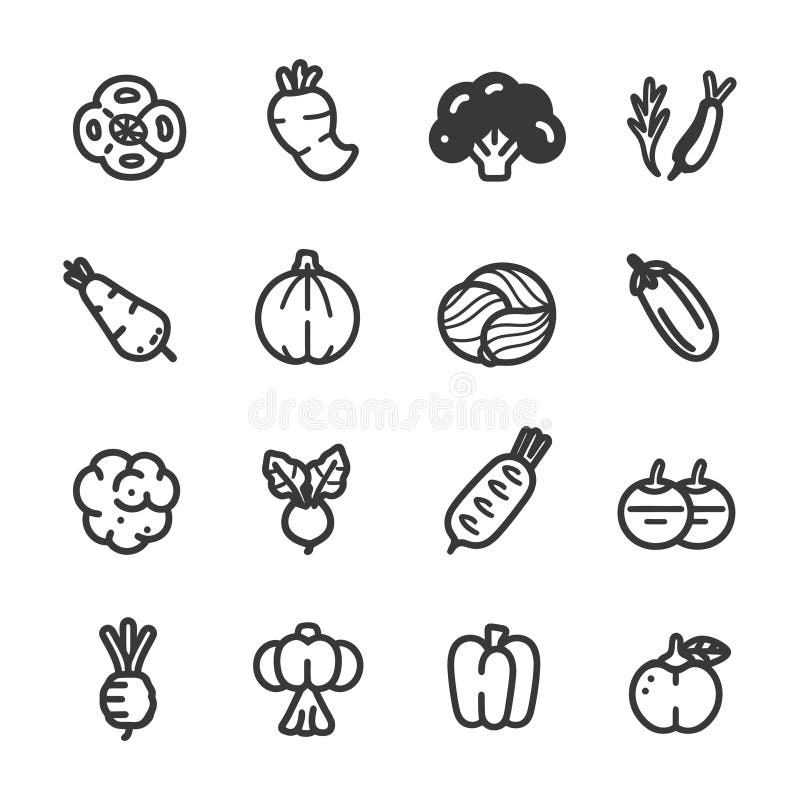 Collection of Fresh Vegetables Line Icons: Healthy Eating Concept Stock ...