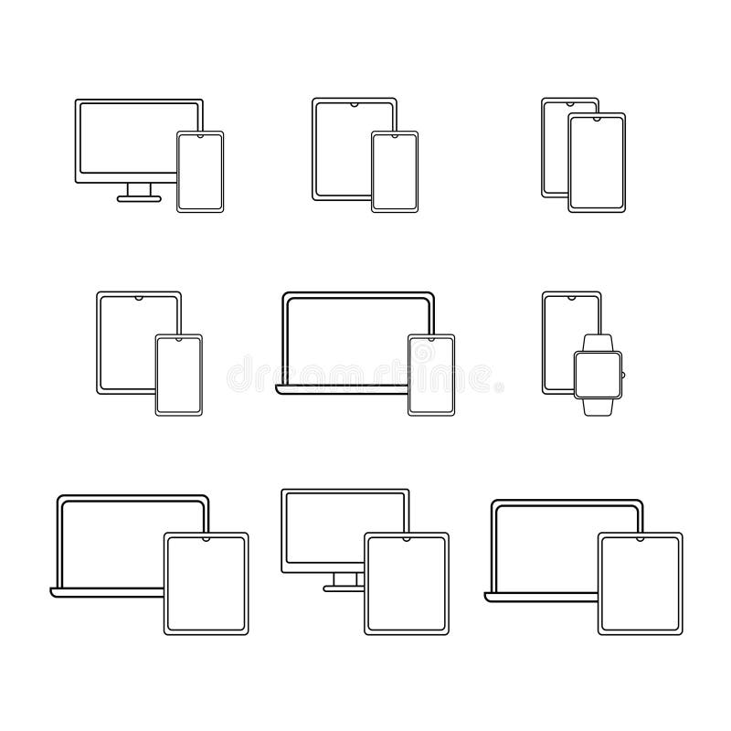 Line Icons of Electronic Devices. Stock Illustration - Illustration of ...