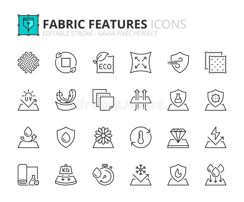 Line Icons about Fabric Features. Pixel Perfect 64x64 and Editable ...