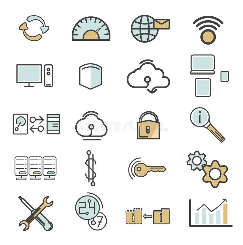 Line Icons with Flat Design Elements. Stock Vector - Illustration of ...