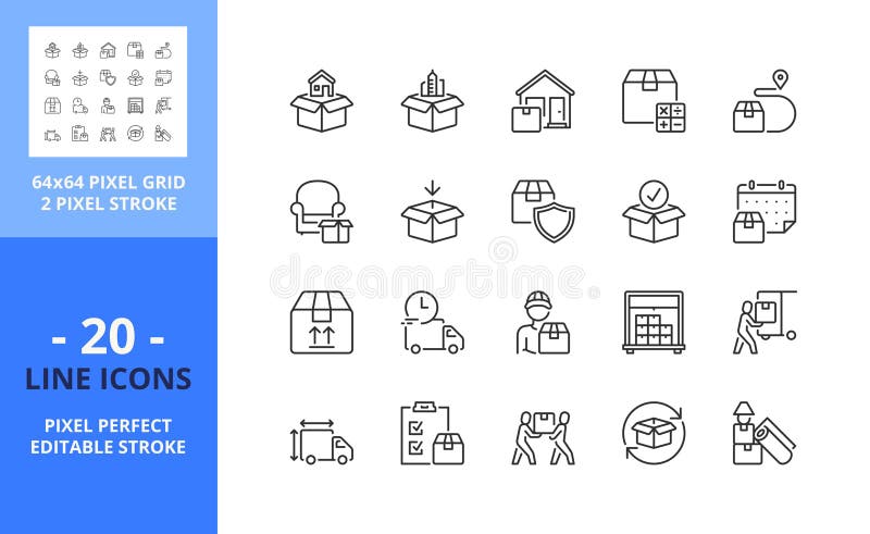 Line Icons about Moving Service. Pixel Perfect 64x64 and Editable ...