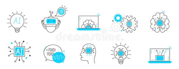 Line Icons Representing Various Aspects of Artificial Intelligence AI ...