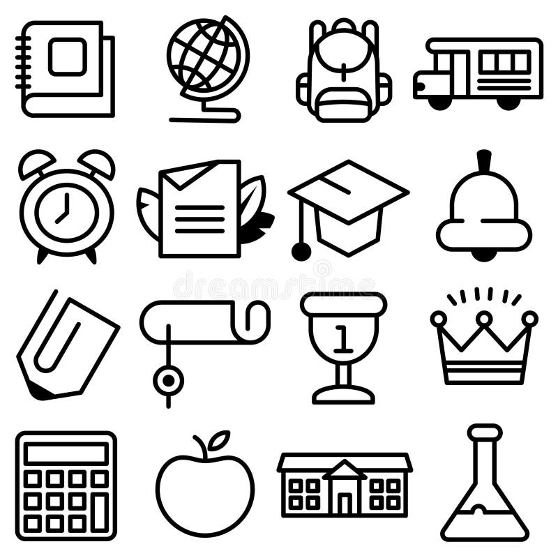 Line Icons of School Elements on Isolated White Background. Vector ...