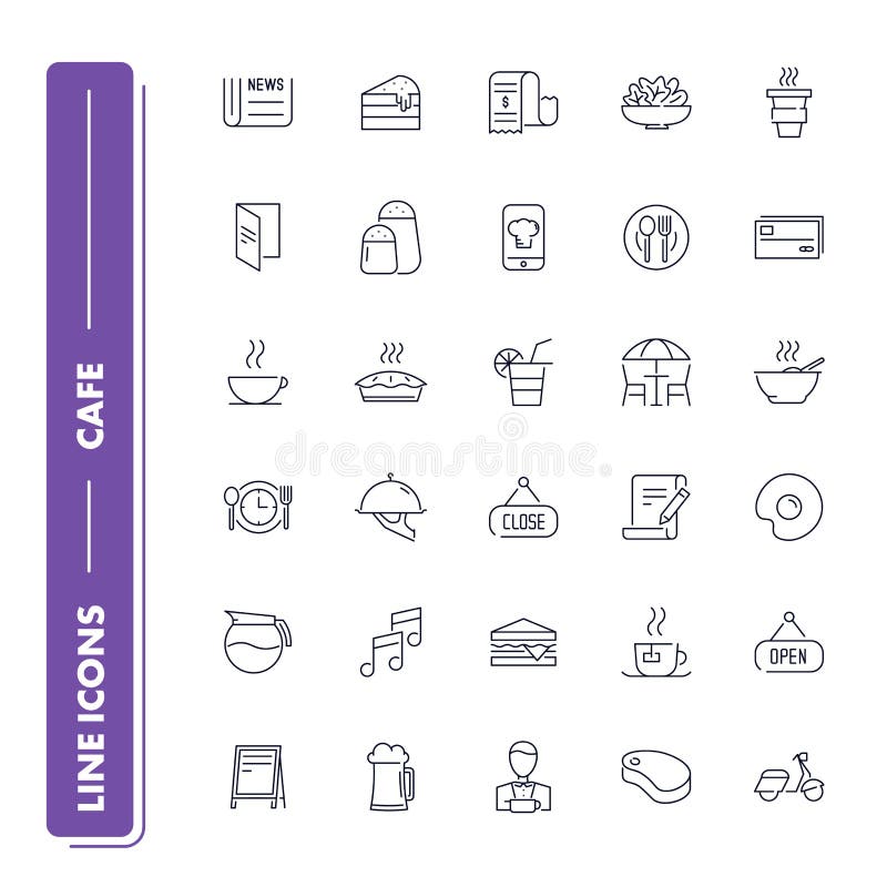 Line icons set. Cafe stock vector. Illustration of icon - 113910213