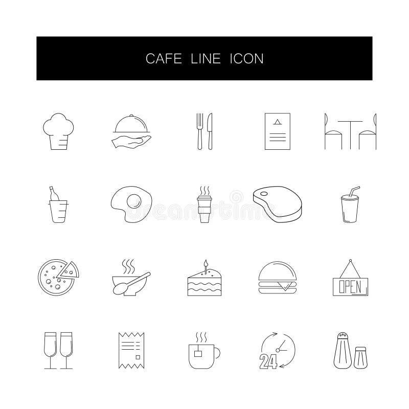 Line Icons Set. Cafe and Restaurant Pack Stock Vector - Illustration of ...