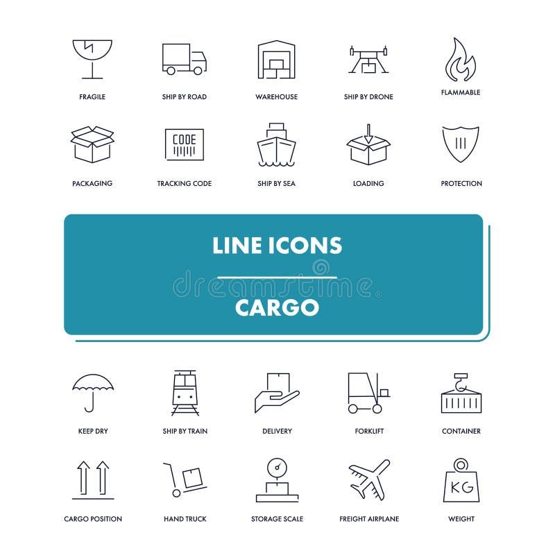 Line icons set. Cargo stock vector. Illustration of icon - 108289325