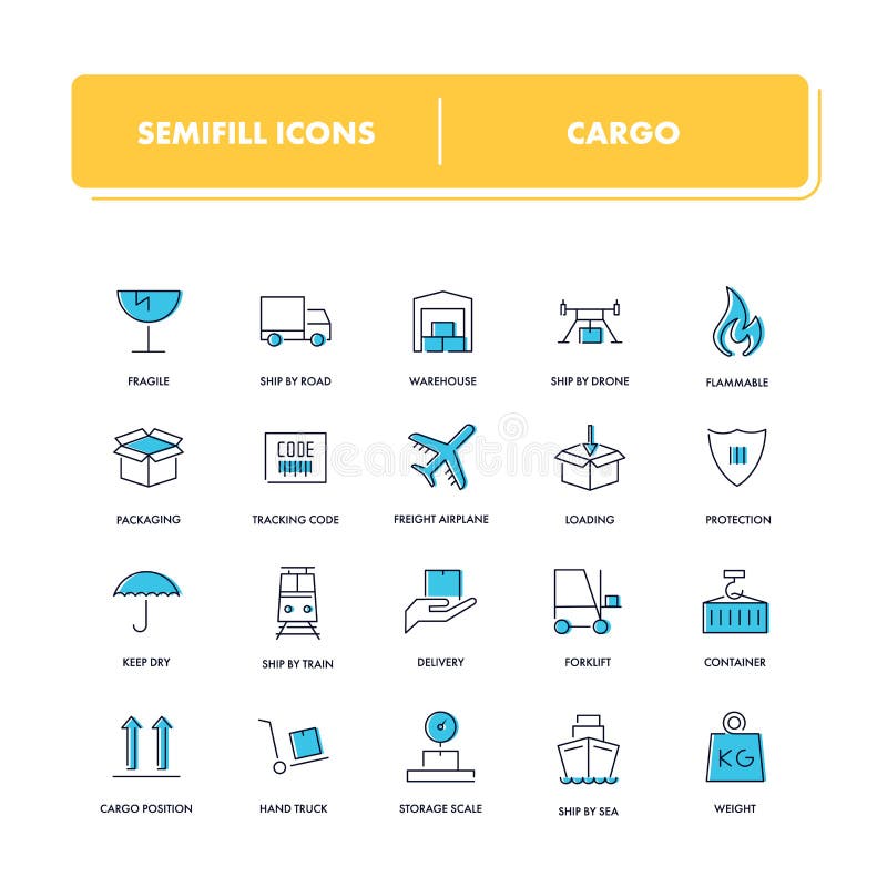 Line icons set. Cargo stock vector. Illustration of forklift - 114387376