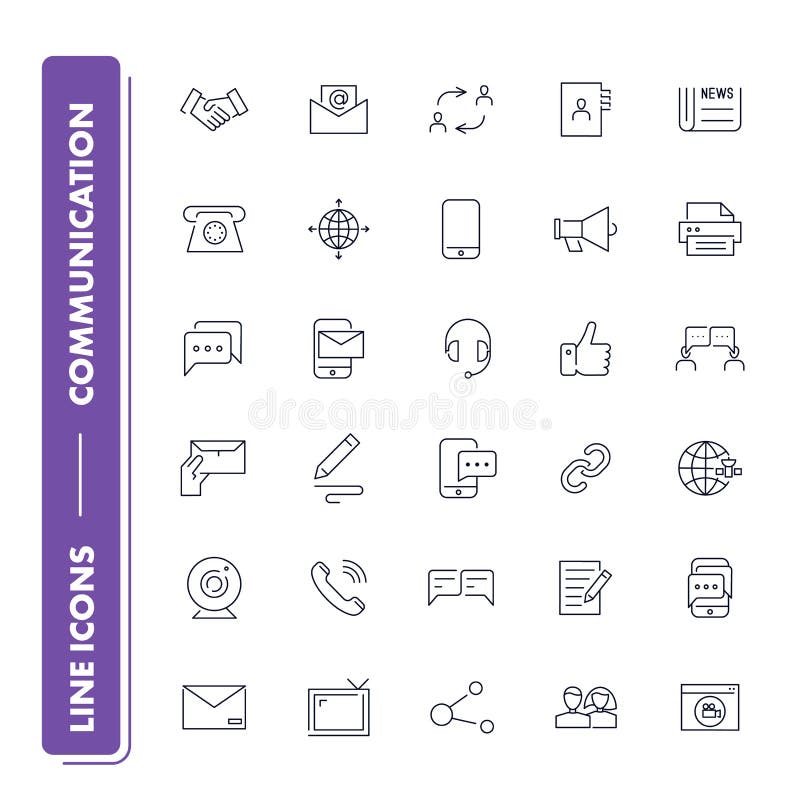 Line Icons Set. Communication Stock Vector - Illustration of isolated ... Line Icons Set. Communication Stock Vector - Illustration of isolated ...