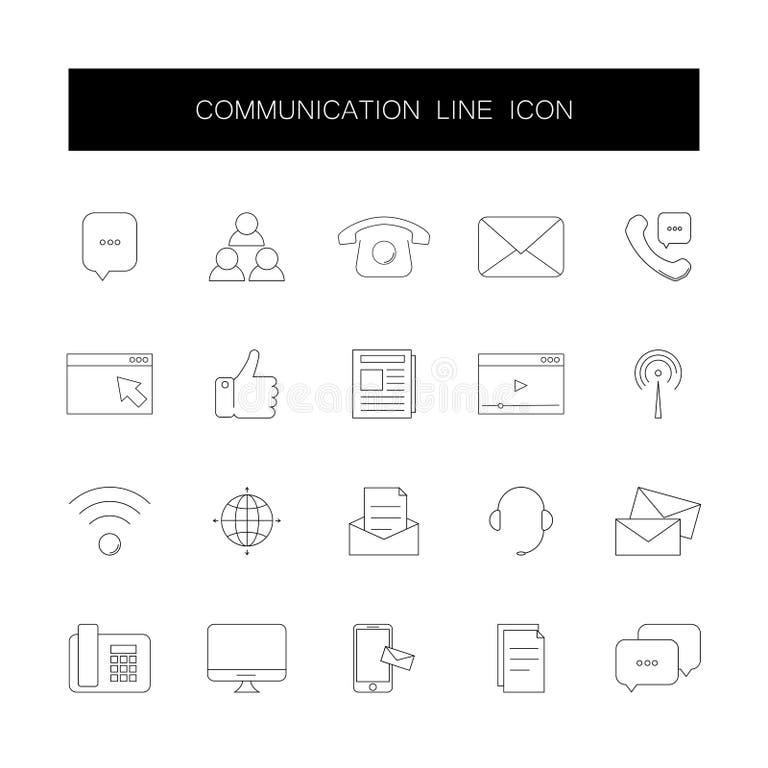 Line Icons Set. Communication Pack Stock Vector - Illustration of ...