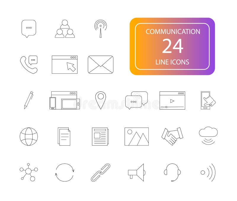 Line Icons Set. Communication Pack Stock Vector - Illustration of ...