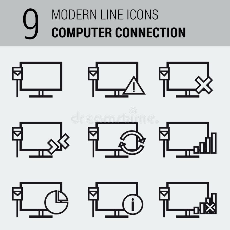 Line Icons Set - Computer Connection Stock Vector - Illustration of ...