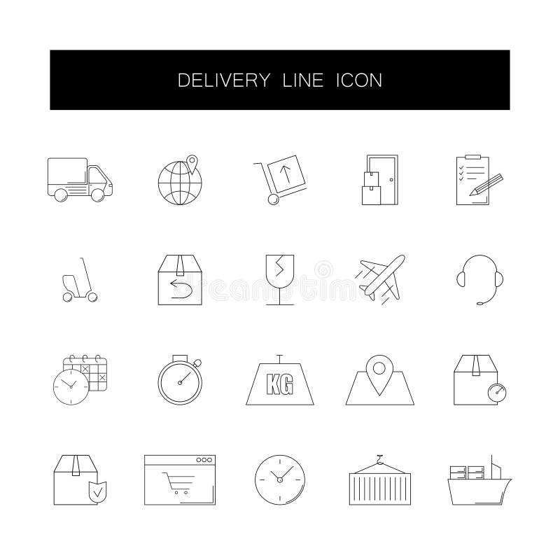 Line Icons Set. Delivery Pack Stock Vector - Illustration of sign ...
