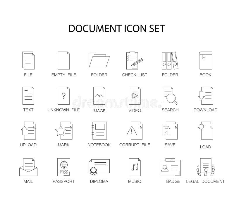 Line Icons Set. Document Pack Stock Vector - Illustration of document ...