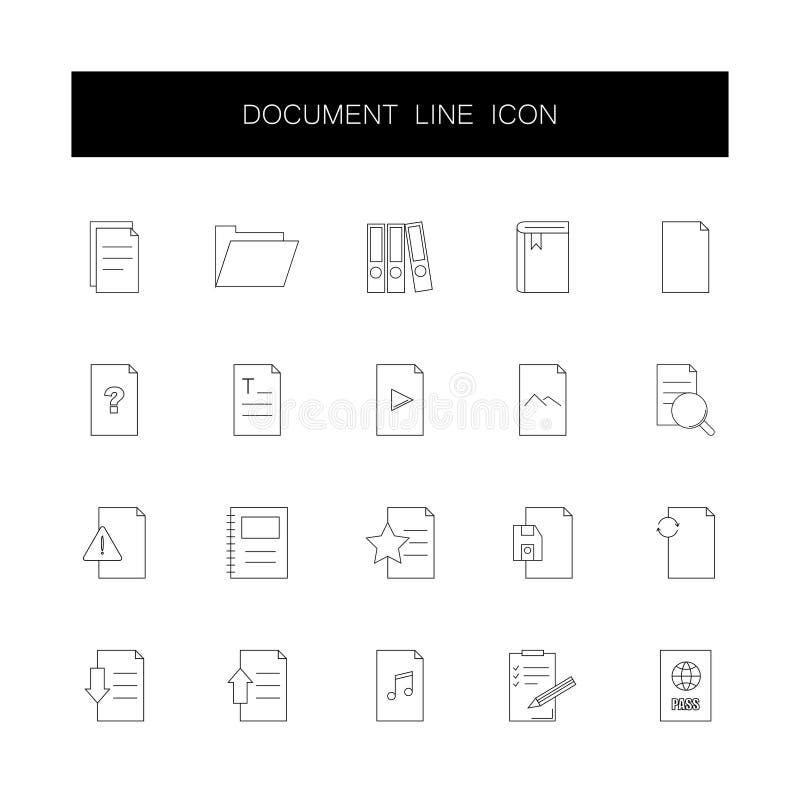 Line Icons Set. Document Pack Stock Illustration - Illustration of ...