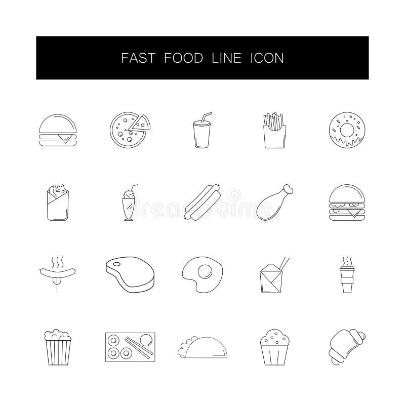 Line Icons Set. Fast Food Pack Stock Vector - Illustration of fries ...