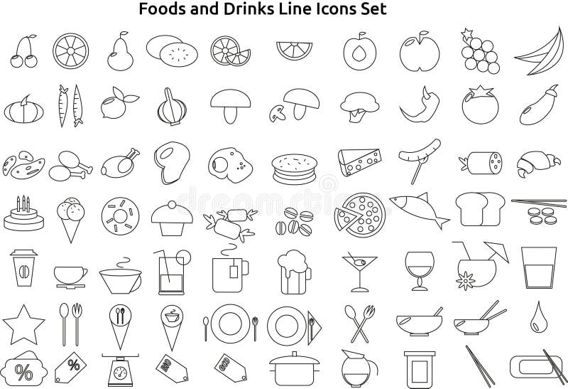 Line Icons Set stock vector. Illustration of foods, lunch - 89047927