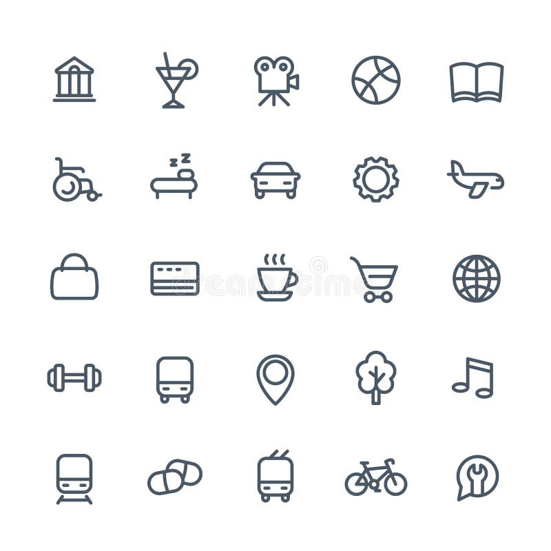 Line Icons Set for Maps or Navigation Apps Stock Vector - Illustration ...