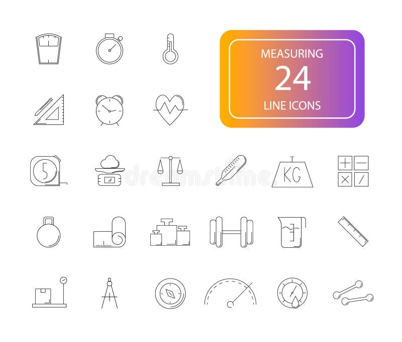 Line Icons Set. Measuring Pack Stock Vector - Illustration of ...