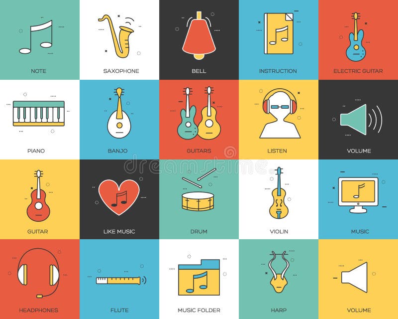 Line Icons Set of Music Collection Concept. Modern Vector Pictogram ...