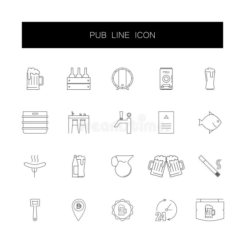 Line icons set. Pub pack stock vector. Illustration of icon - 130105418