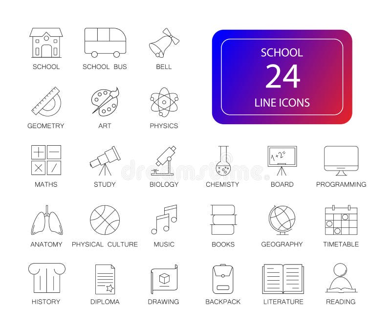Line Icons Set. School Pack Stock Vector - Illustration of backpack ...