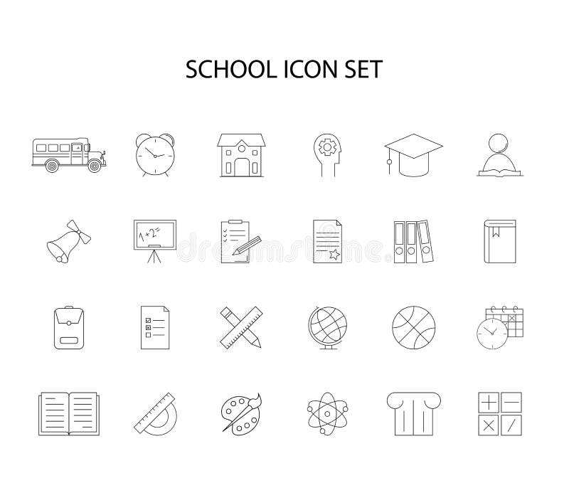 Line Icons Set. School Pack Stock Vector - Illustration of icon, board ...